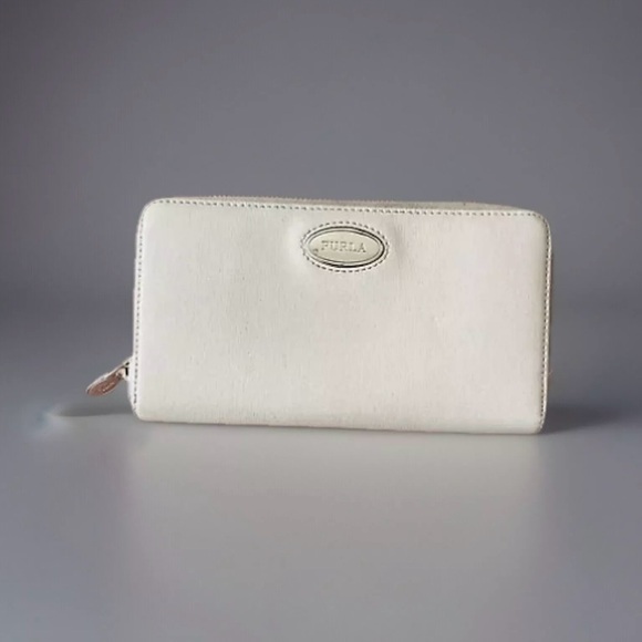 Furla | Bags | Furla Long Wallet Pure Leather Off White Beige Zip ...